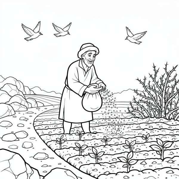 The Sower and the Seeds Coloring Page — Free Printable PDF (KJV ...